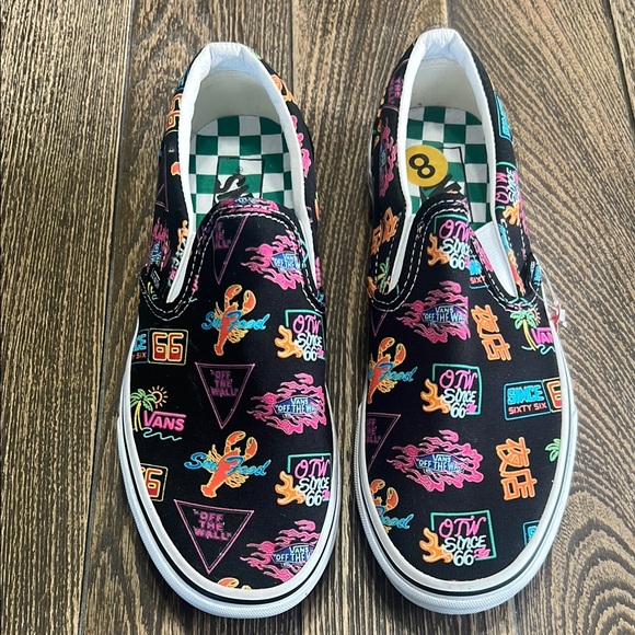 Vans | Shoes | Vans Mens Slipon Shoes Black With Colorful Graphics ...